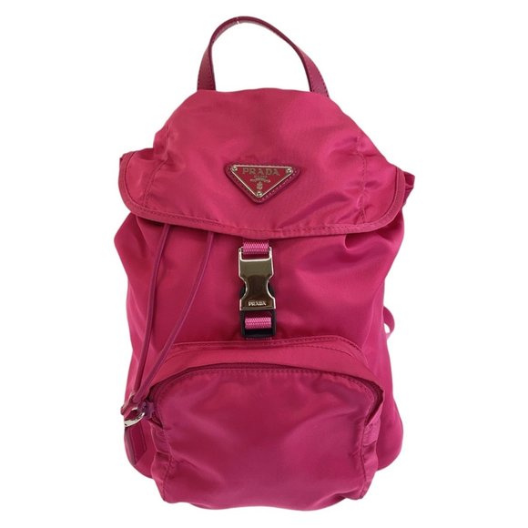 Prada | Bags | Prada Pink Nylon Backpack With Silver Hardware Triangle ...